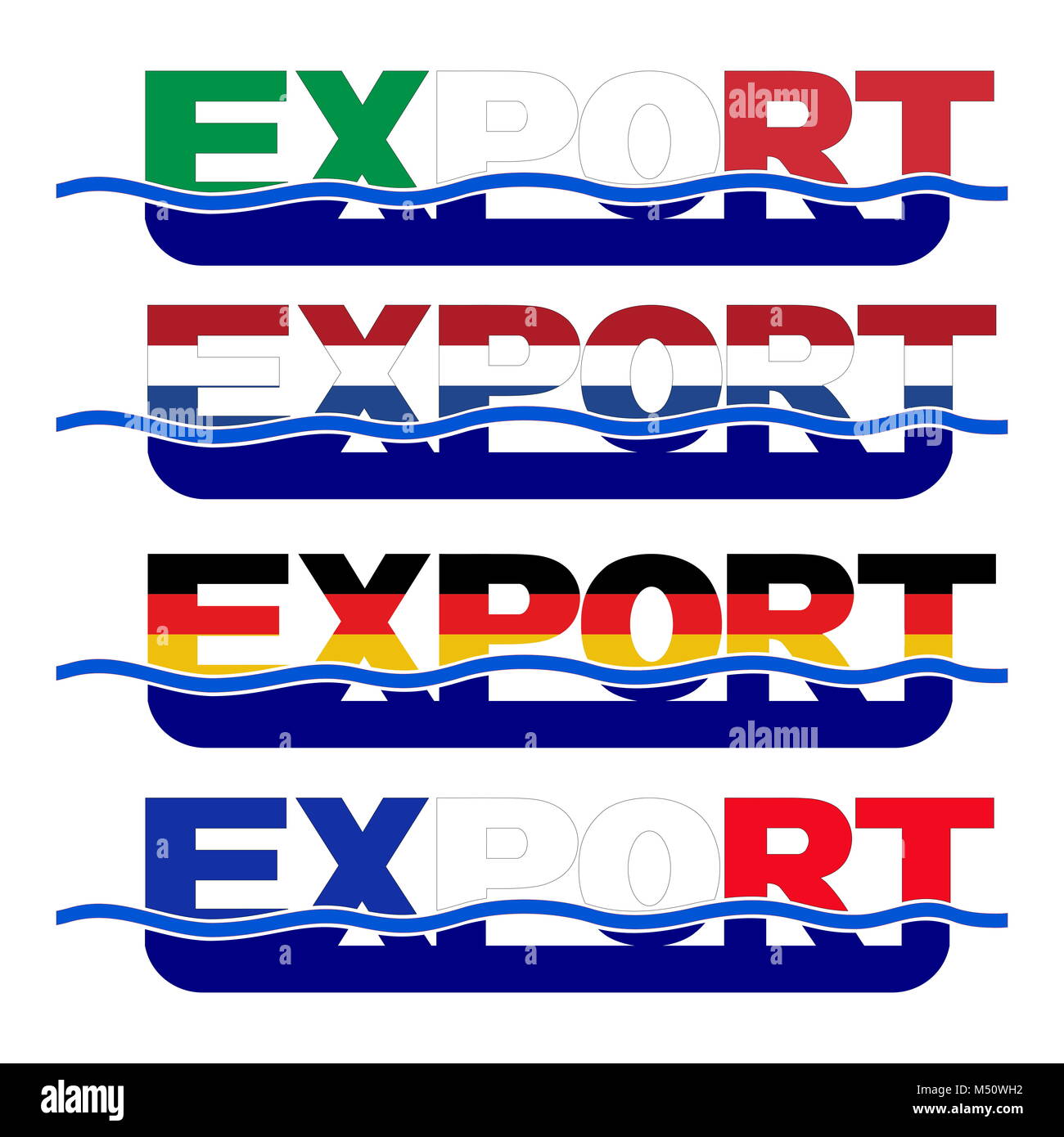 Export flag text with blue waves illustration Stock Photo - Alamy