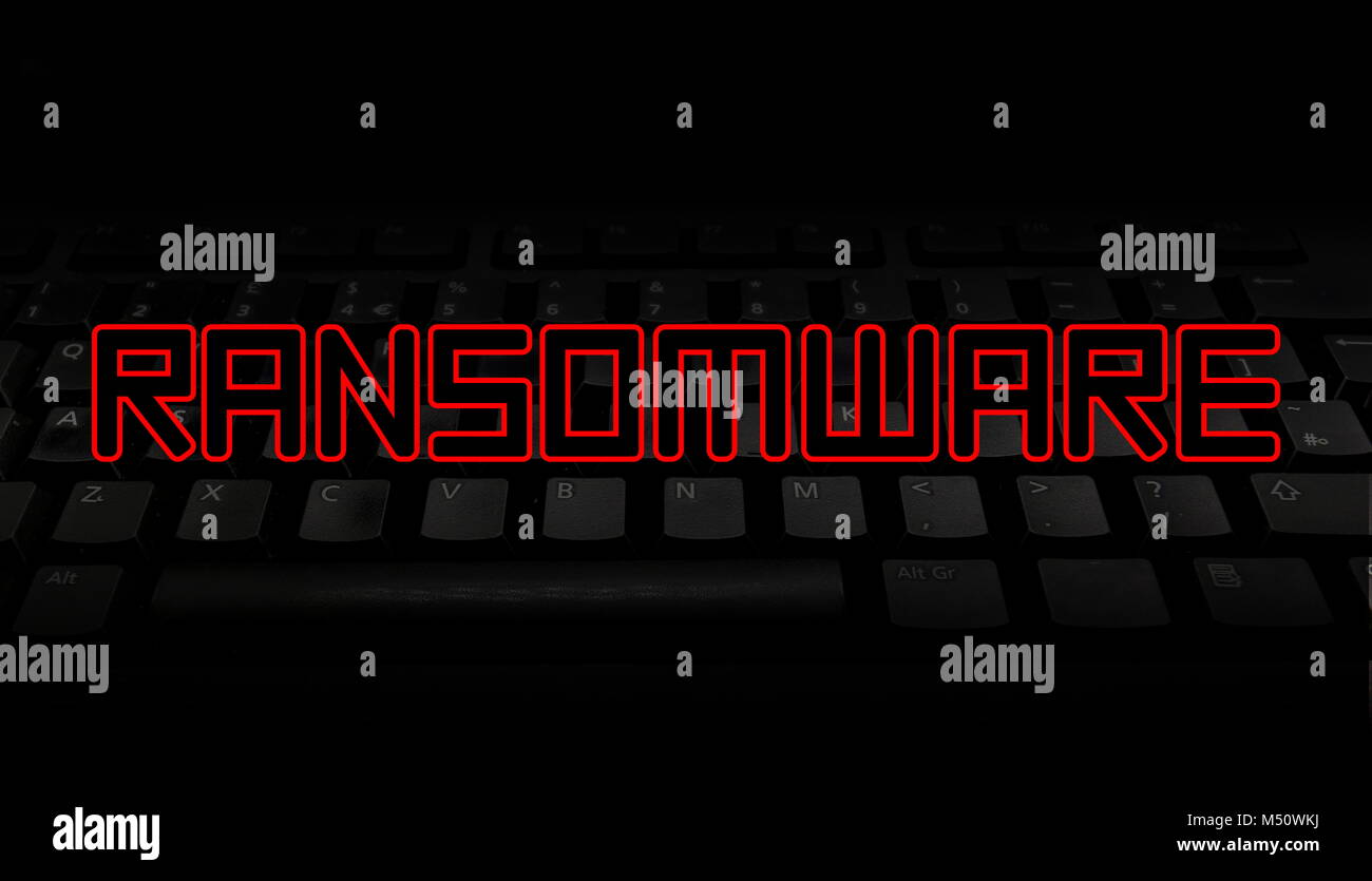 Ransomware red text over black keyboard illustration Stock Photo - Alamy