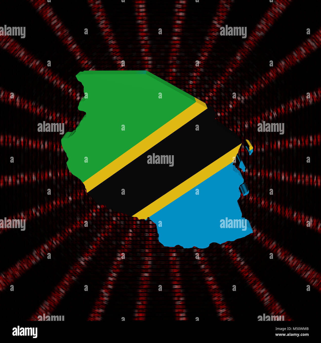 Tanzania map flag on red hex code burst illustration Stock Photo - Alamy