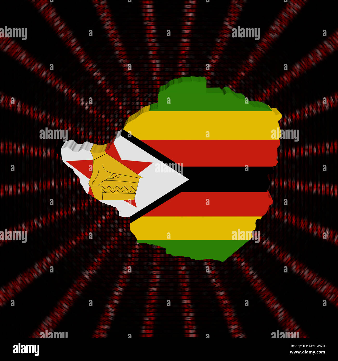 Zimbabwe map flag on red hex code burst illustration Stock Photo - Alamy