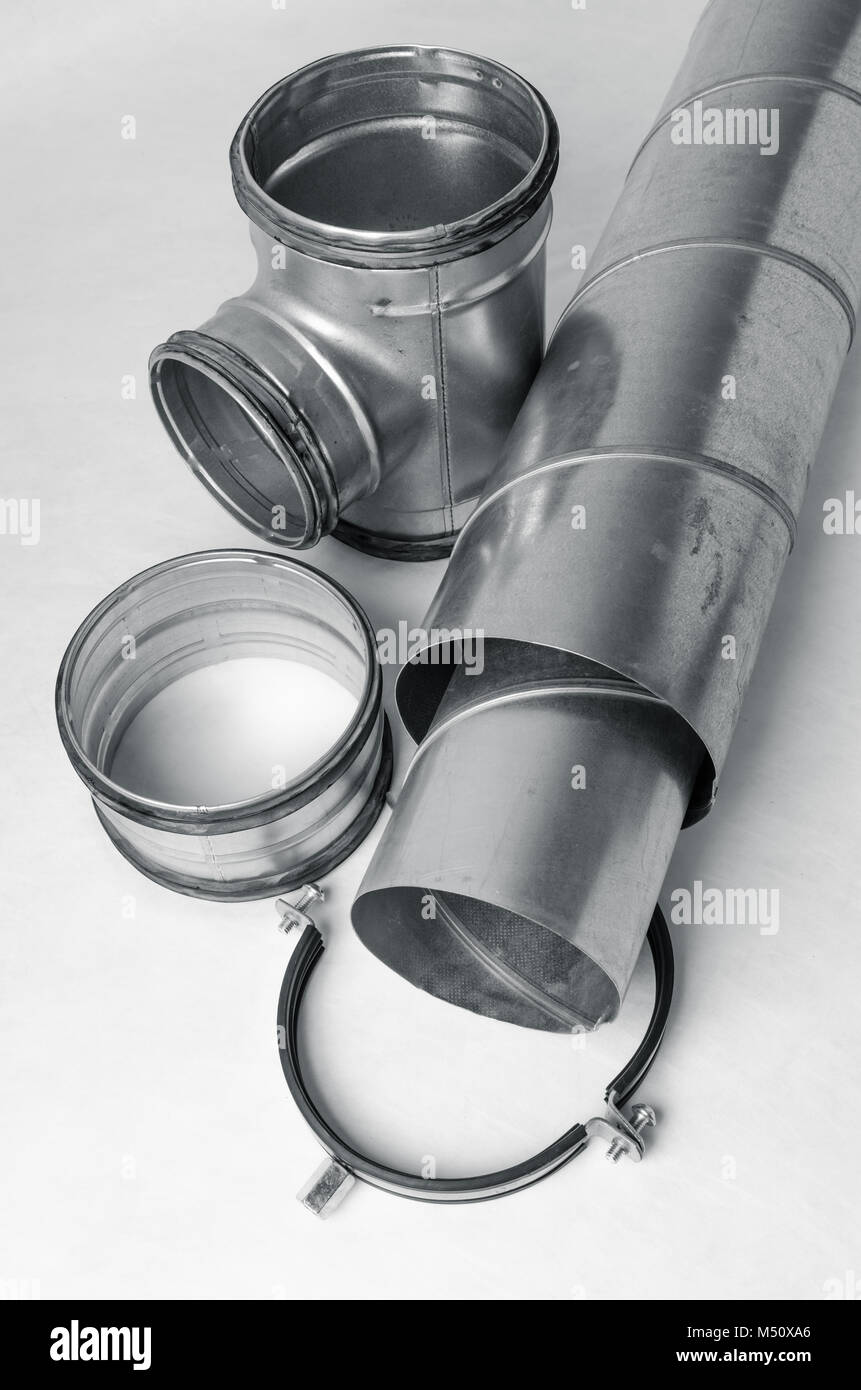 Details of installation Ventilation system, close up a white background ...