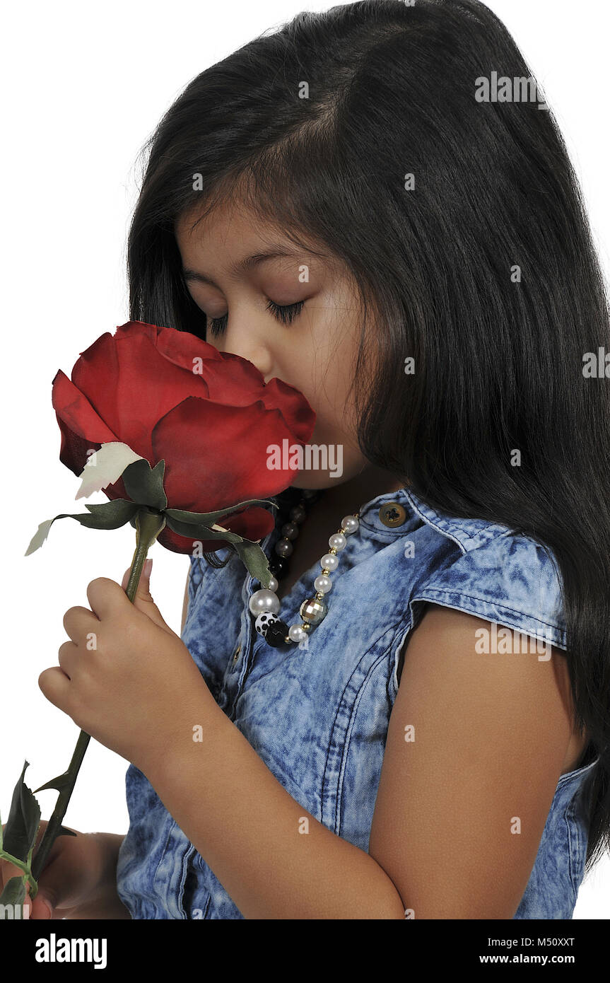 Little Girl Holding Rose Stock Photo - Alamy
