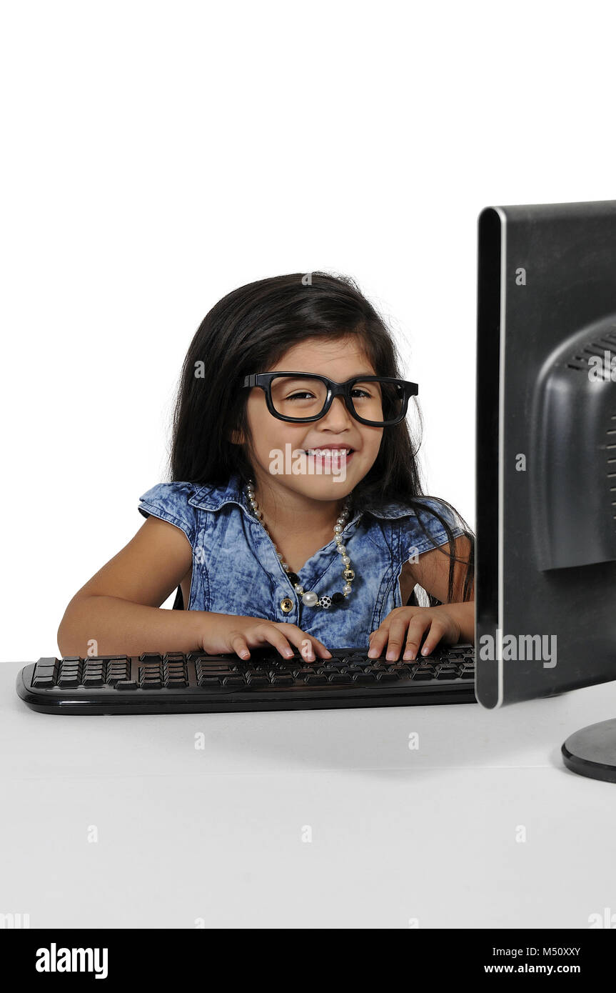 Little Girl Using Computer Stock Photo - Alamy