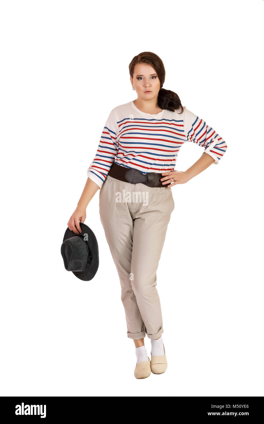 The smiling plump girl with a hat isolated Stock Photo - Alamy