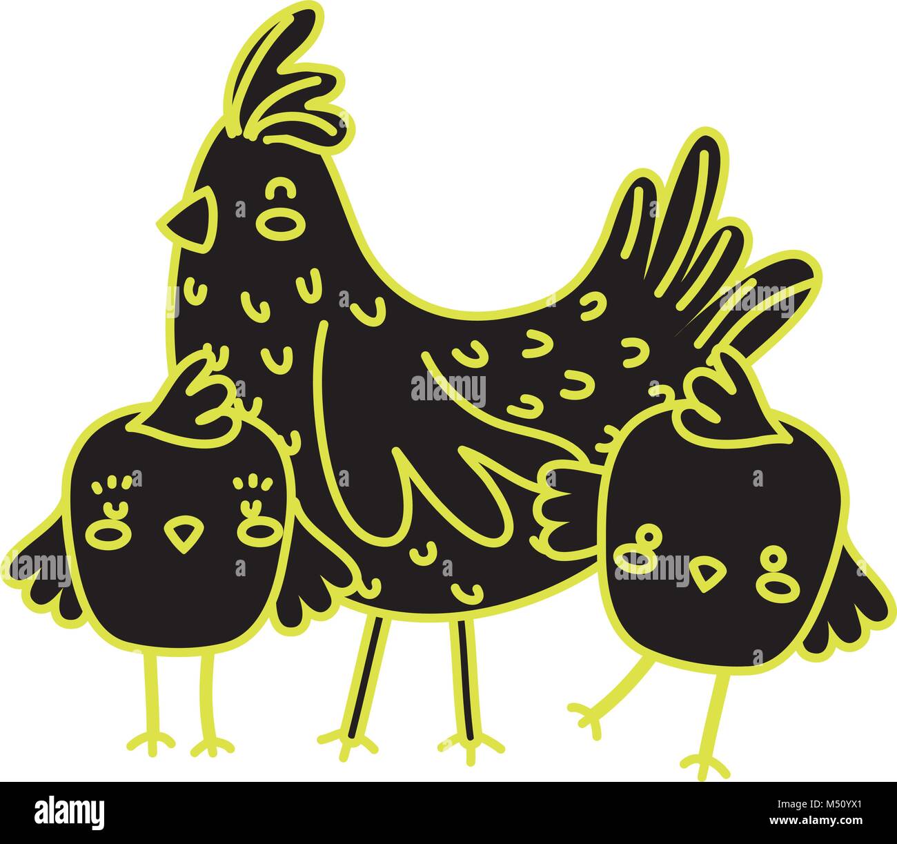 neon flat hen with chicks farm bird animals Stock Vector Image & Art ...