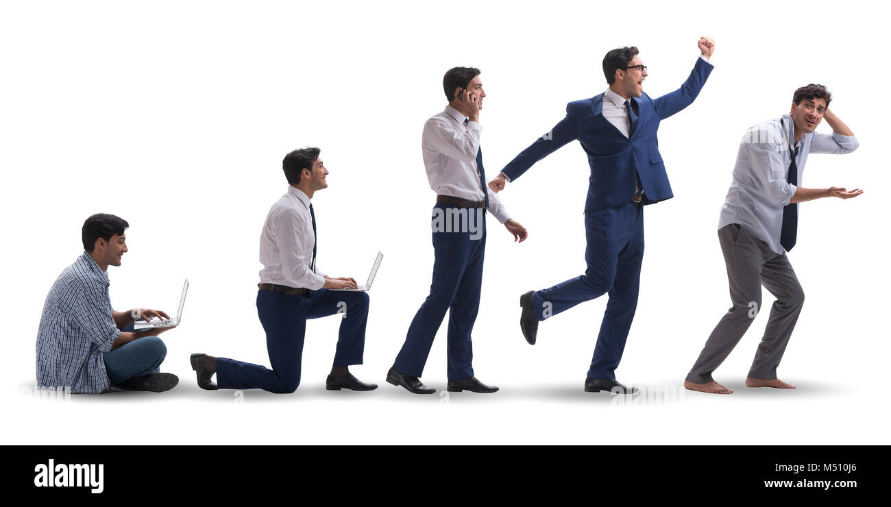 Business concept with man progressing through stages Stock Photo - Alamy