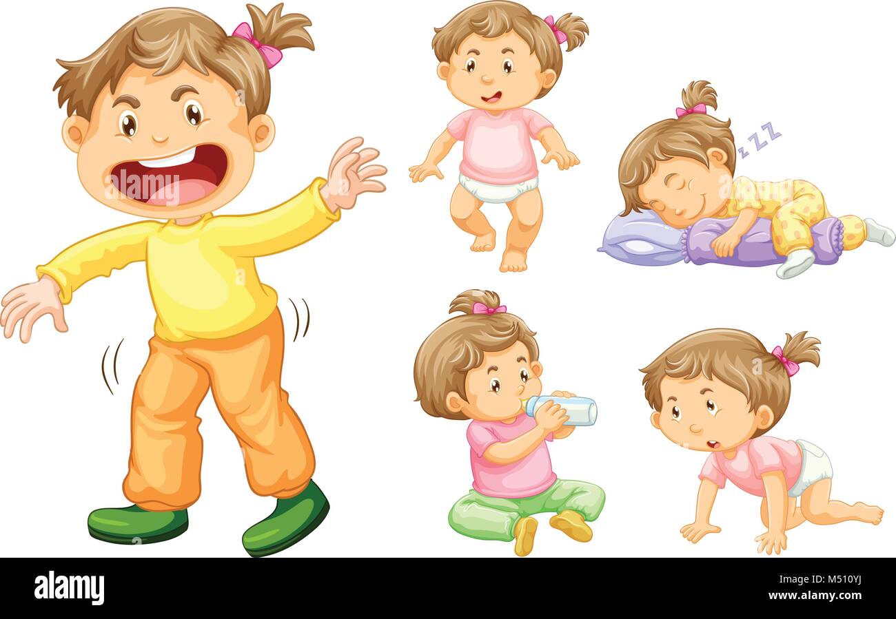 Girl toddler in different actions illustration Stock Vector Image & Art ...