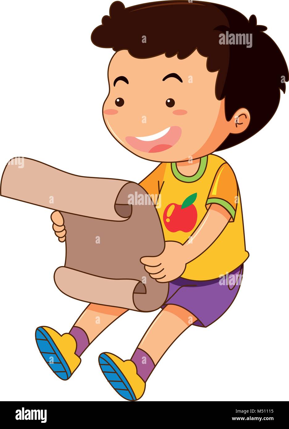 Happy boy reading paper illustration Stock Vector Image & Art - Alamy