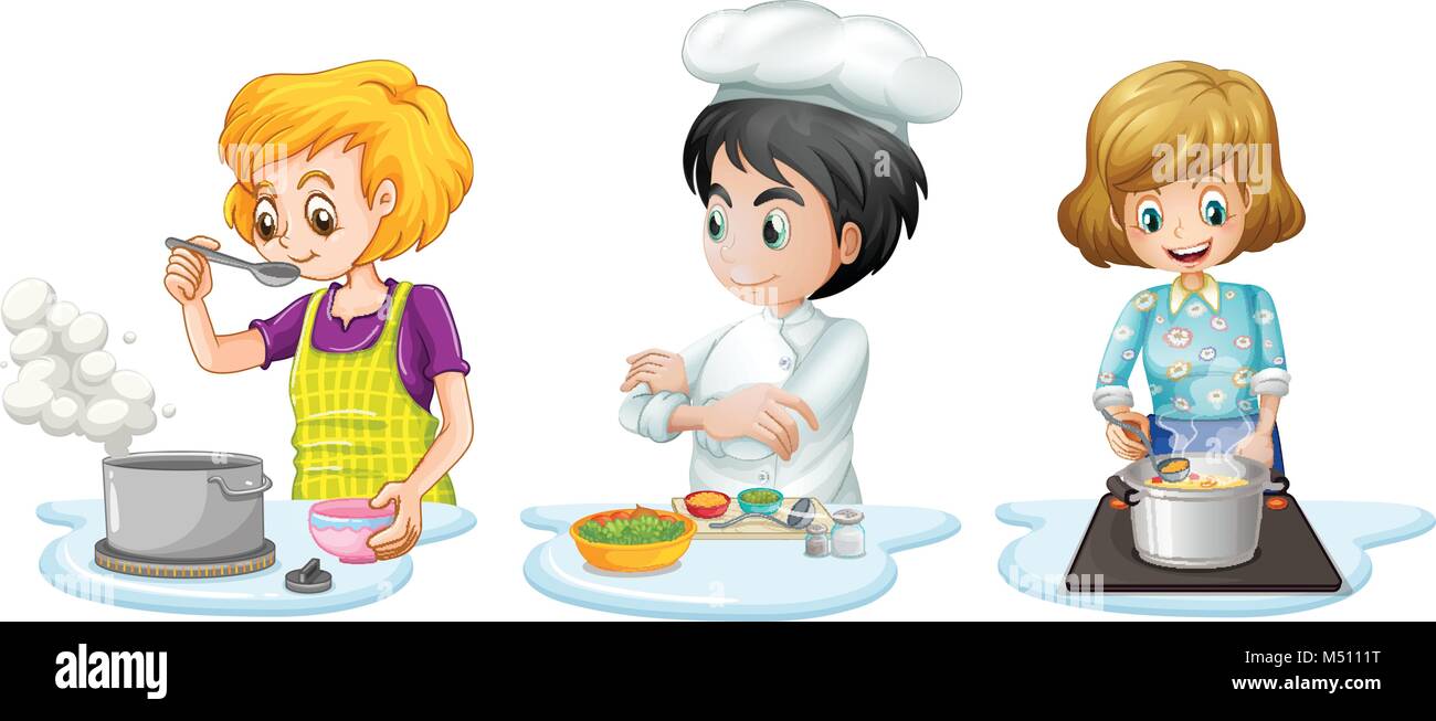 People cooking in kitchen illustration Stock Vector Image & Art - Alamy