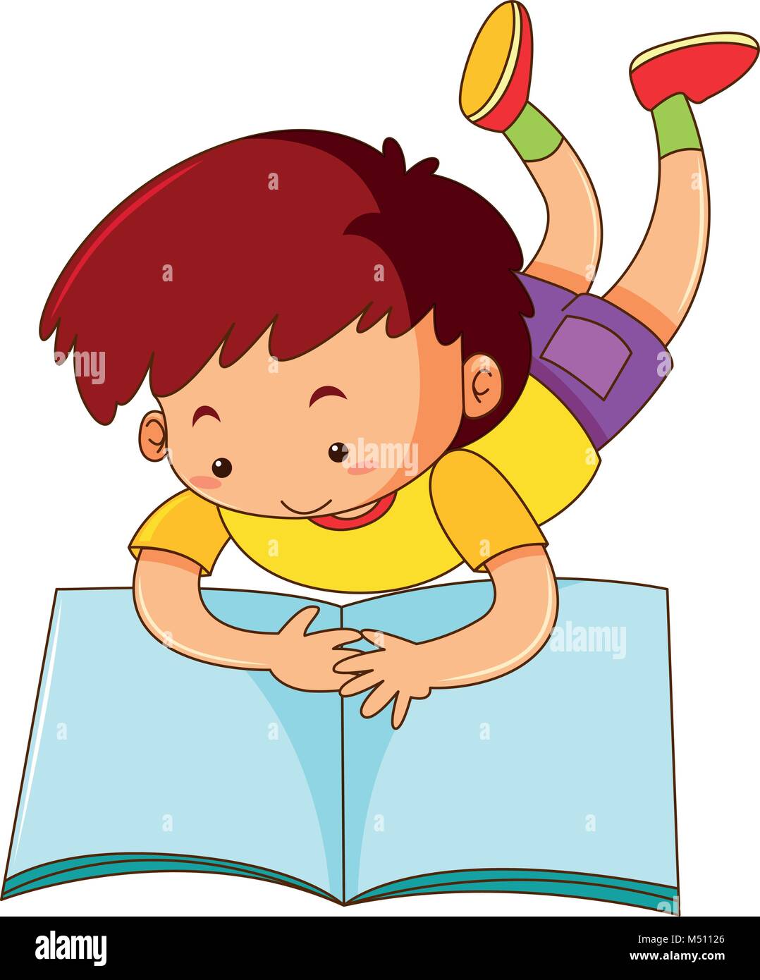 Boy reading big book alone illustration Stock Vector Image & Art - Alamy