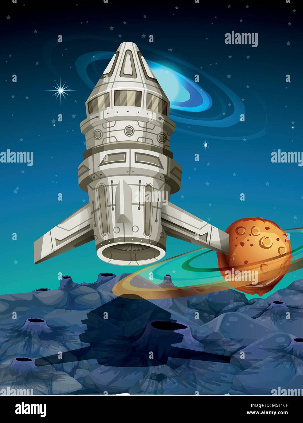 Spaceship flying in the space illustration Stock Vector Image & Art - Alamy