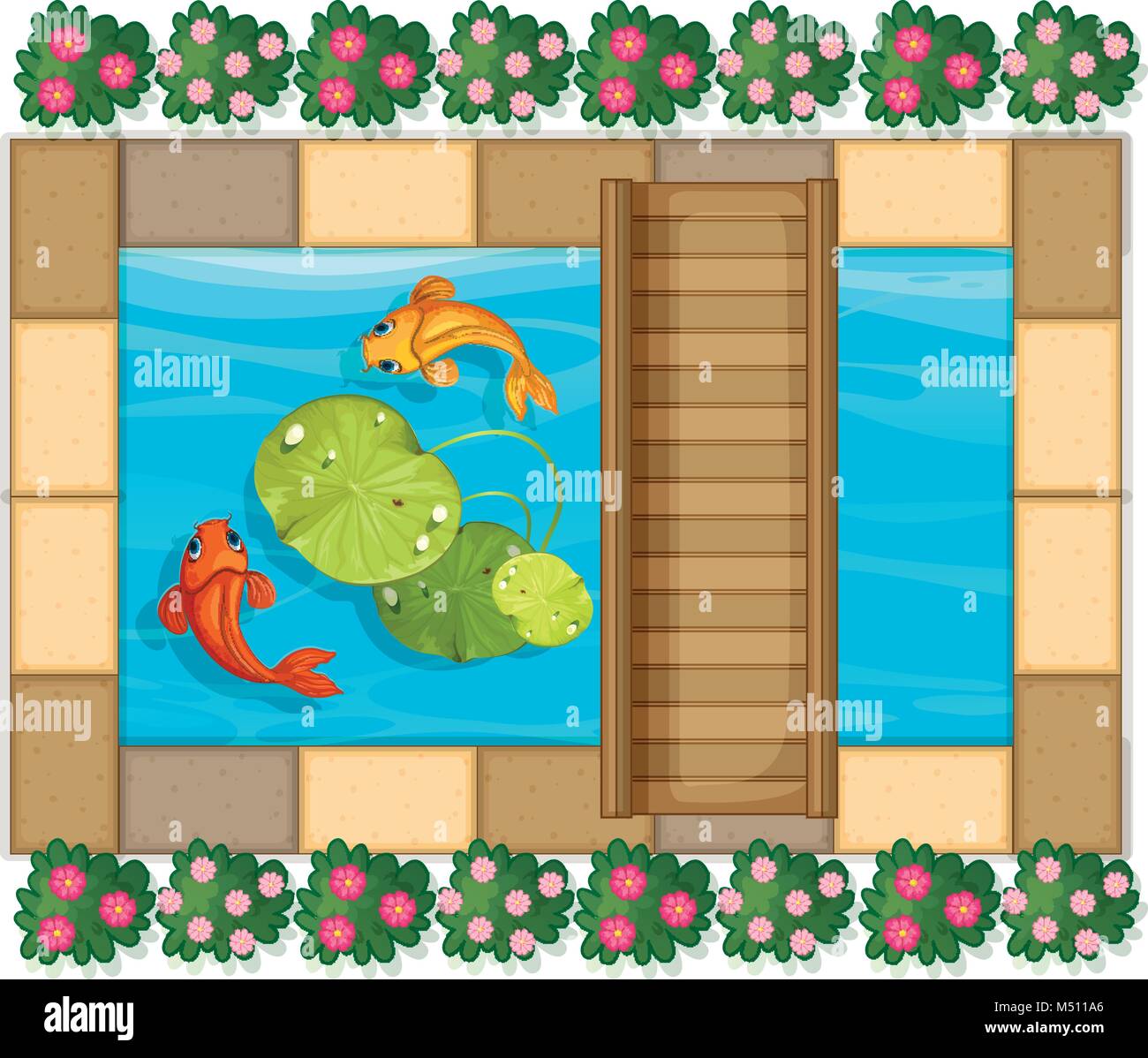 Pond scene with fish and waterlily illustration Stock Vector Image ...