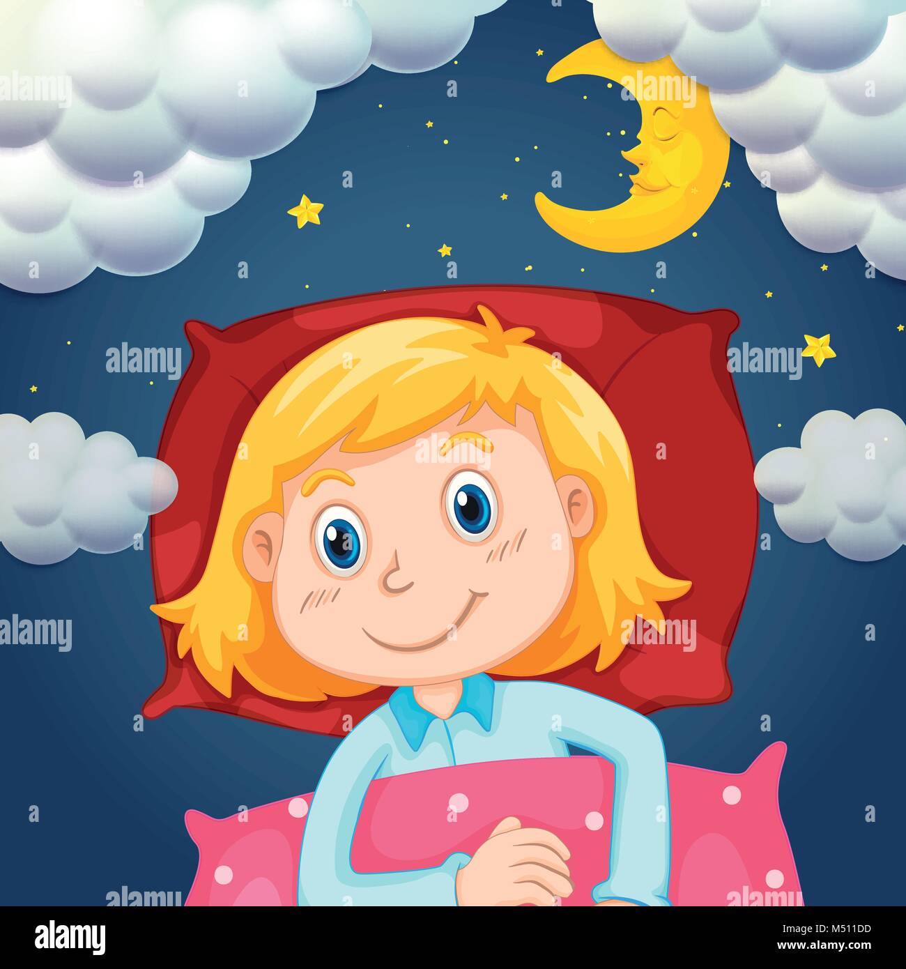 Little girl sleeping at night time illustration Stock Vector Image ...