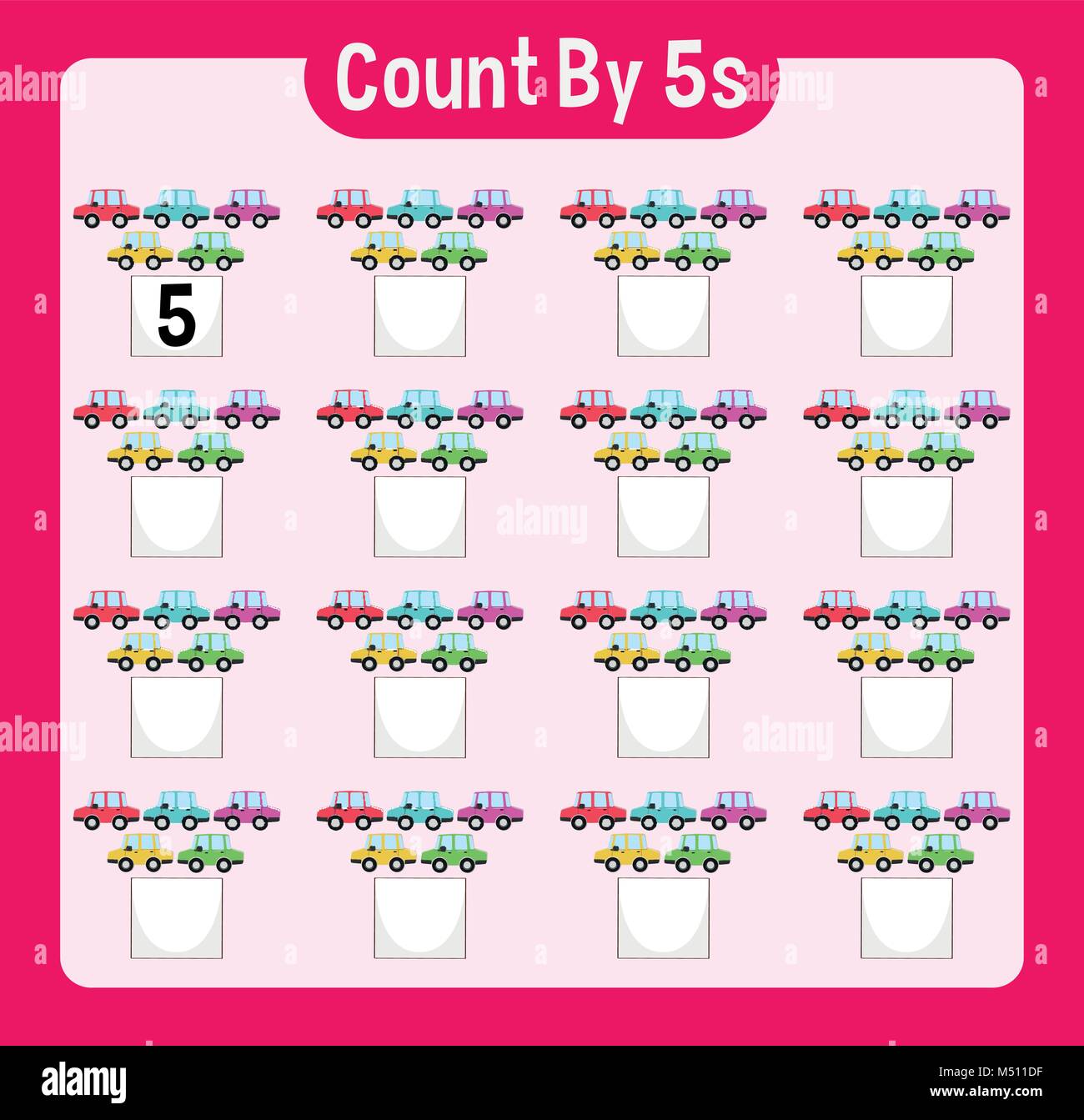 Math worksheet four counting by five with cars illustration Stock ...