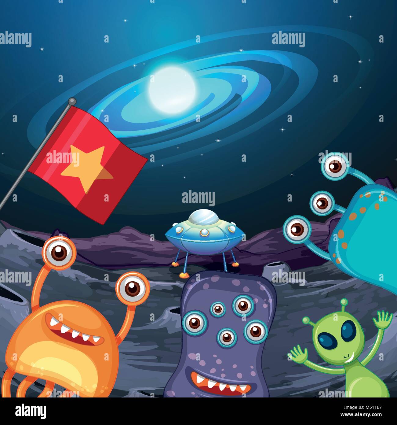 Four aliens on the planet illustration Stock Vector Image & Art - Alamy