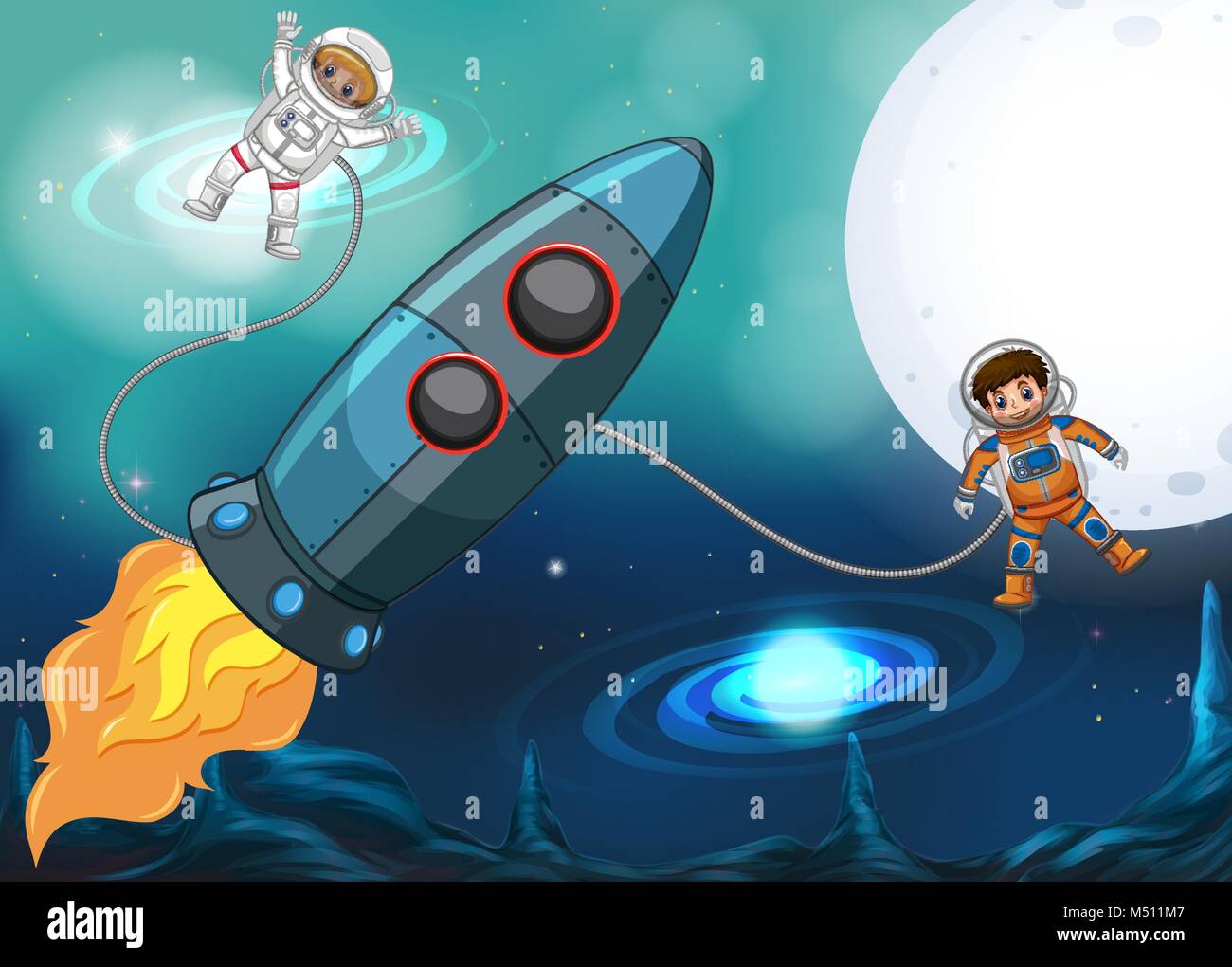 Astronauts Flying Rocket