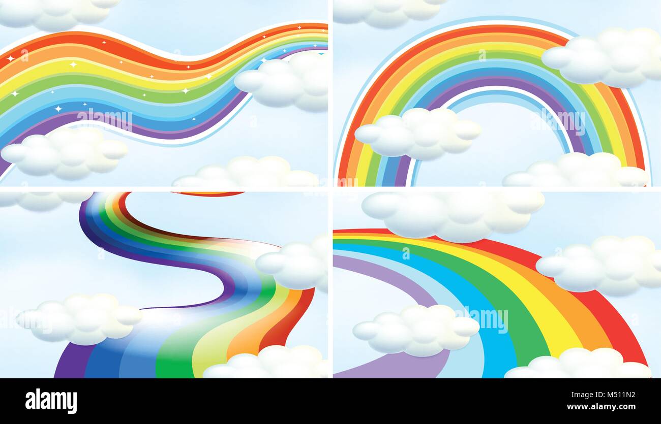 Four background scene with different patterns of rainbow illustration ...