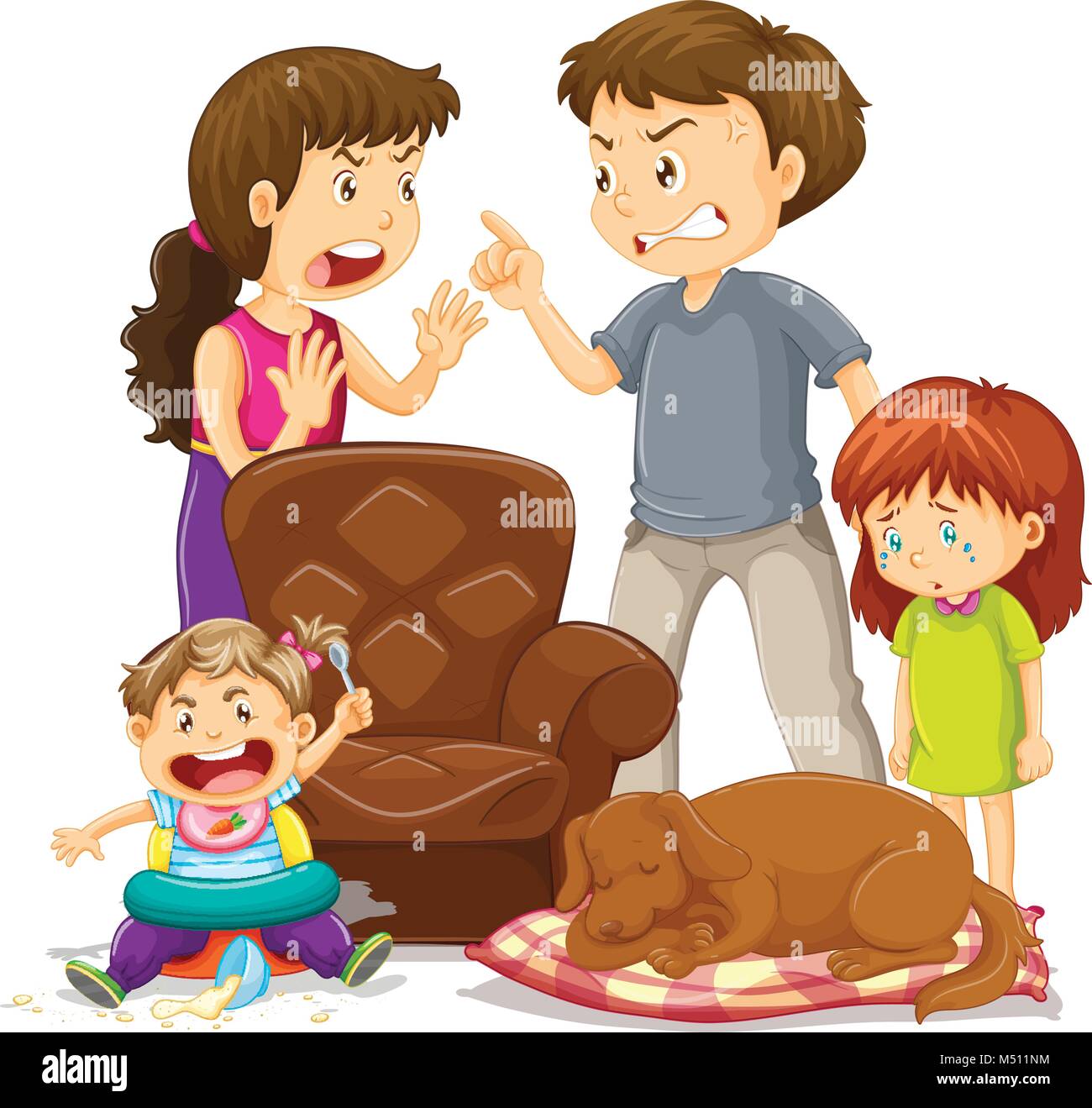 Parents fighting in front of children at home illustration Stock Vector ...