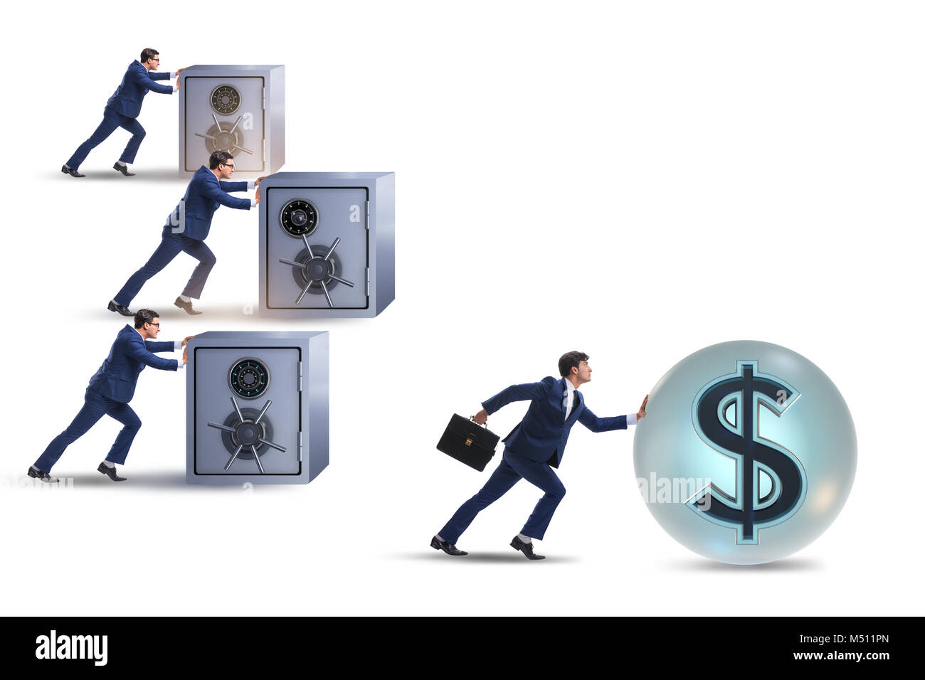 Businessman pushing dollar and beating competition Stock Photo - Alamy