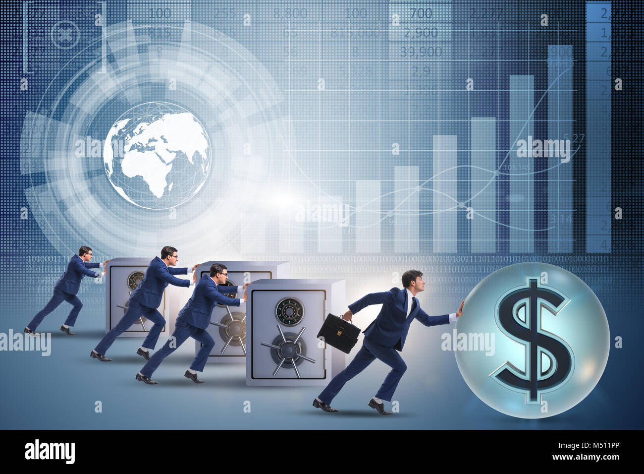 Businessman pushing dollar and beating competition Stock Photo - Alamy