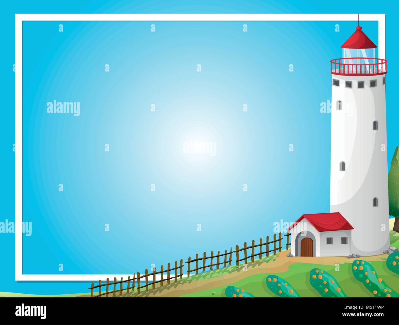 Frame template with lighthouse and farm illustration Stock Vector Image ...