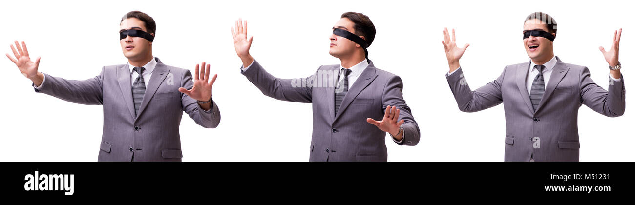 Blindfolded businessman isolated on white Stock Photo - Alamy