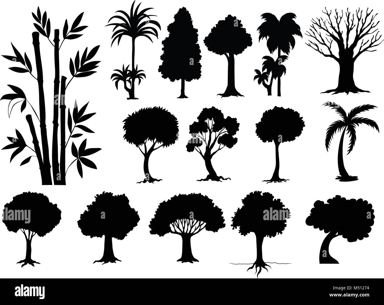Sihouette different types of trees illustration Stock Vector Image ...