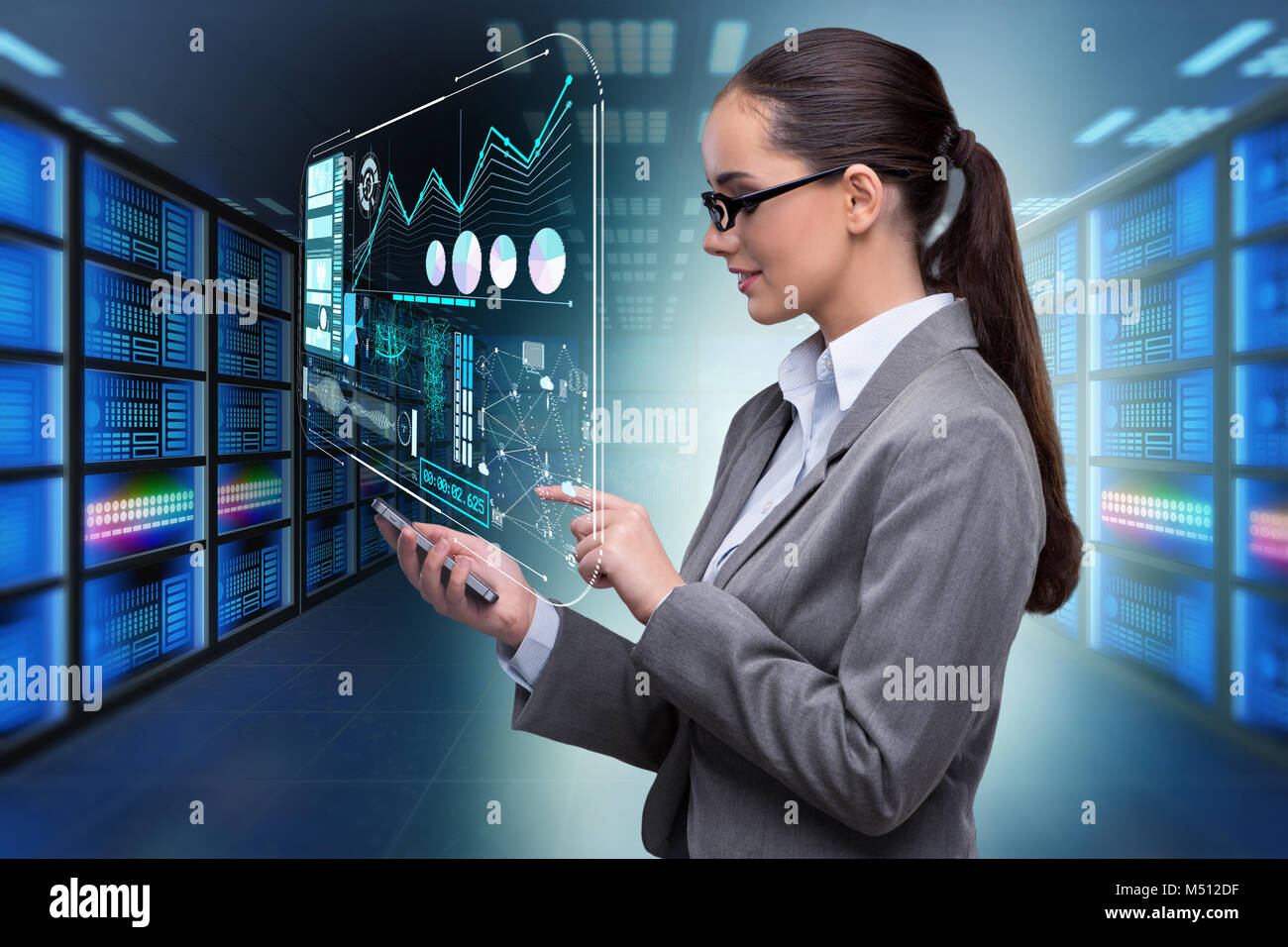 Concept of big data management with businesswoman Stock Photo - Alamy