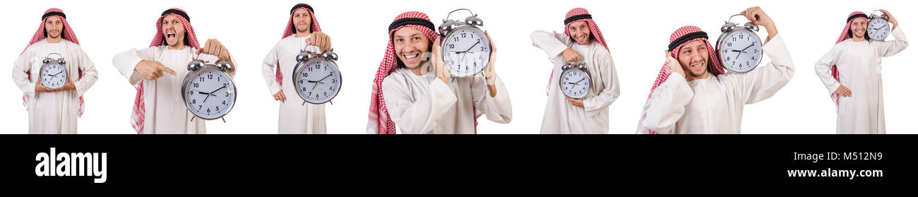 Arab man in time concept on white Stock Photo - Alamy