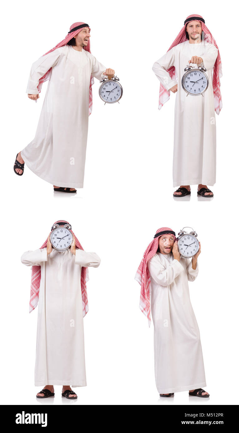 Arab man in time concept on white Stock Photo - Alamy
