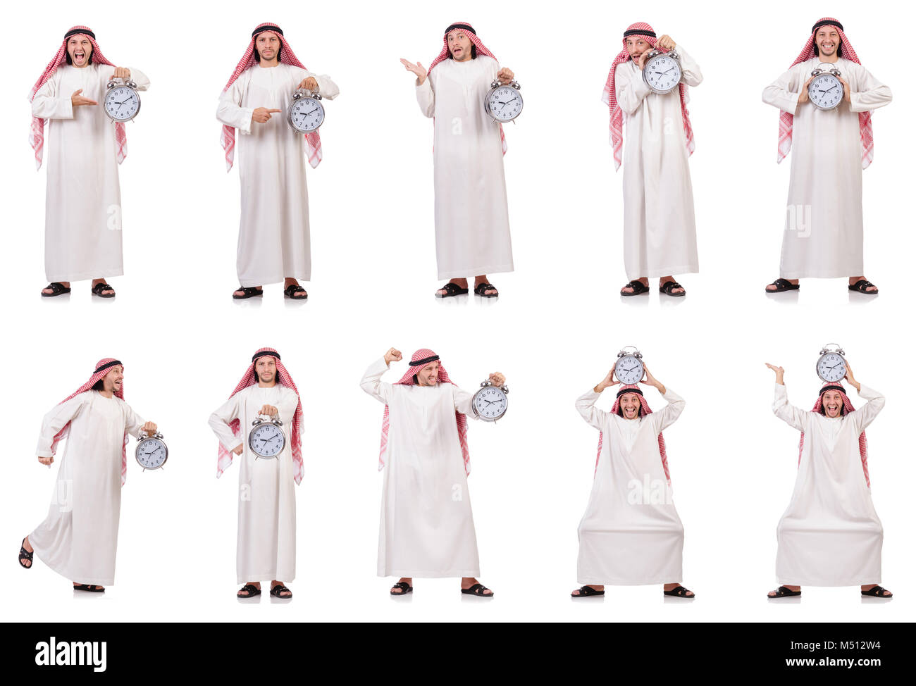 Arab man in time concept on white Stock Photo - Alamy