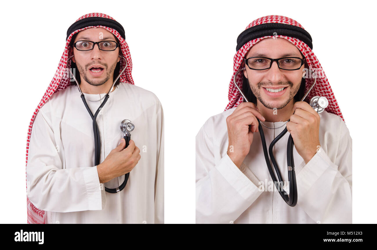Arab doctor with stethoscope on white Stock Photo - Alamy