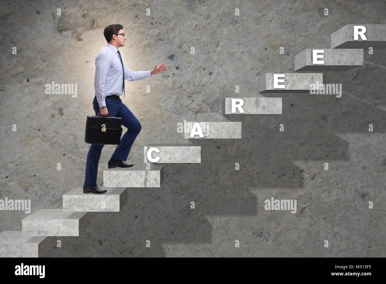 Businessman climbing career ladder in business concept Stock Photo - Alamy