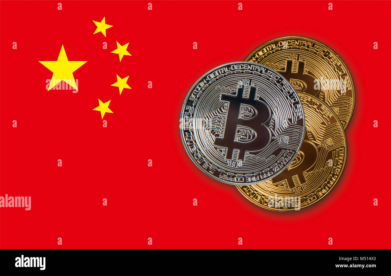 Bitcoin coins on red China flag Stock Photo - Alamy