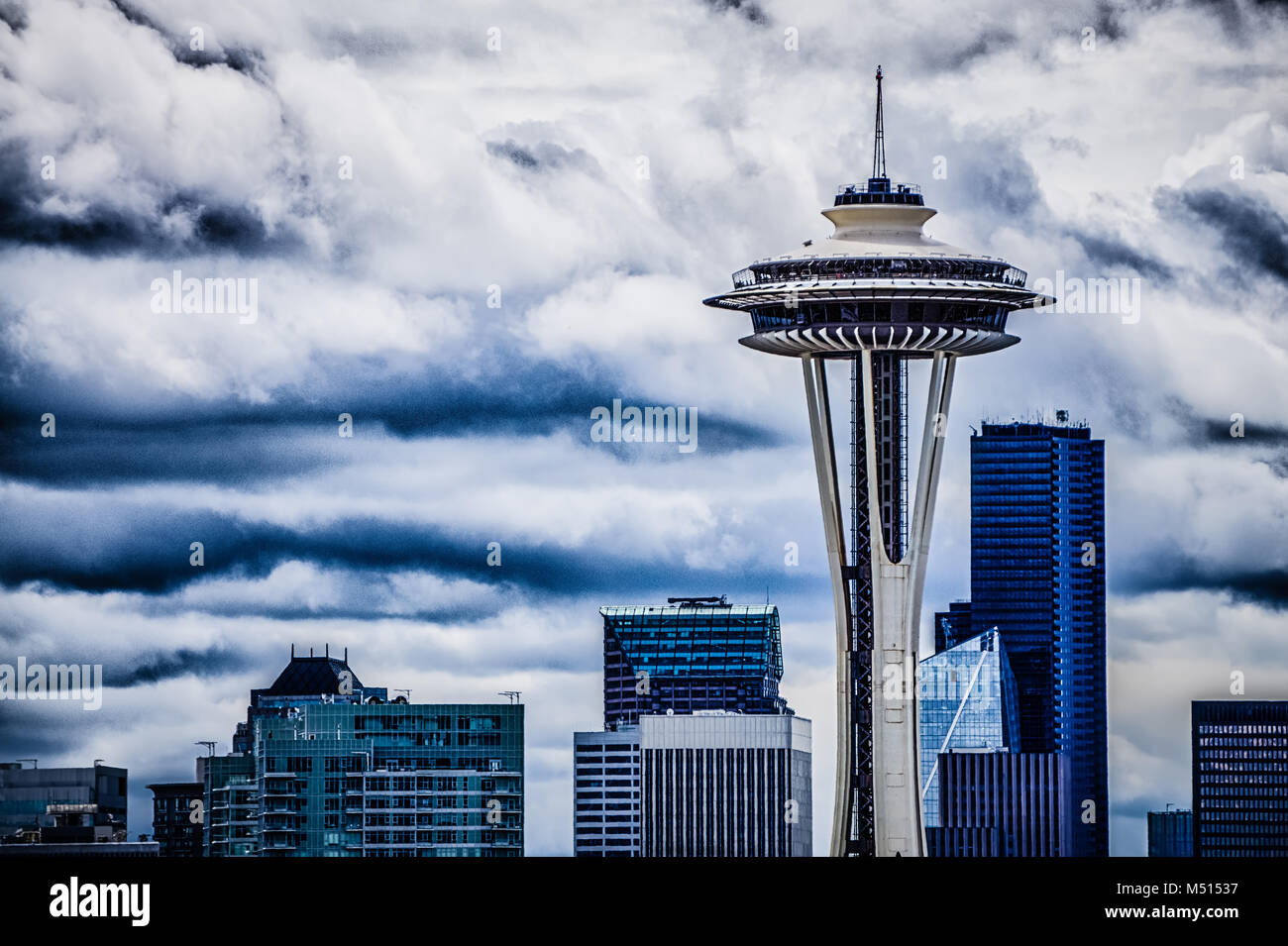 SEATTLE WASHINGTON CITYSCAPE SKYLINE ON PARTLY CLOUDY DAY Stock Photo ...