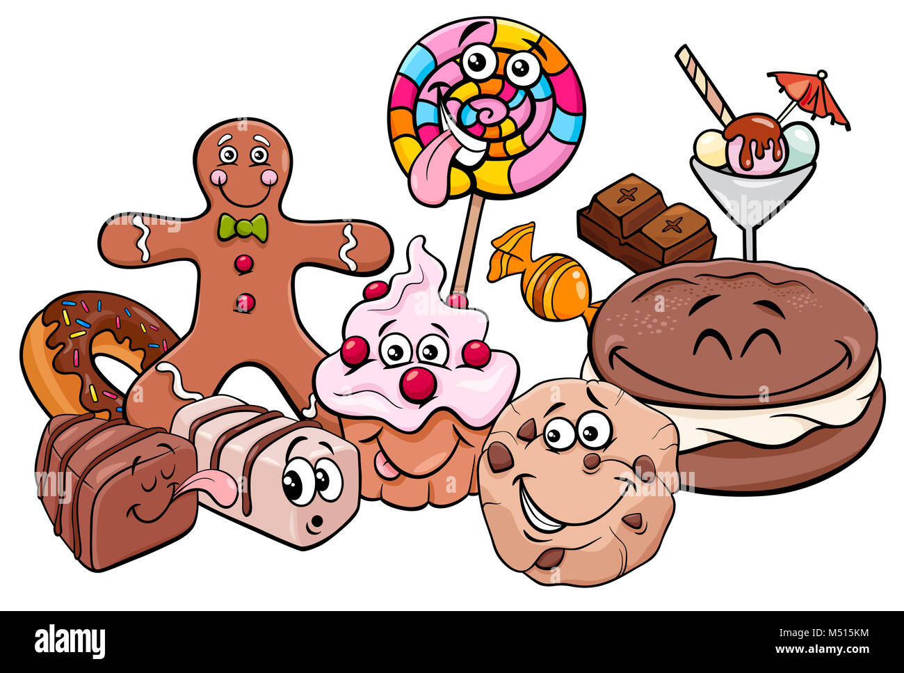 candy characters group cartoon illustration Stock Photo - Alamy