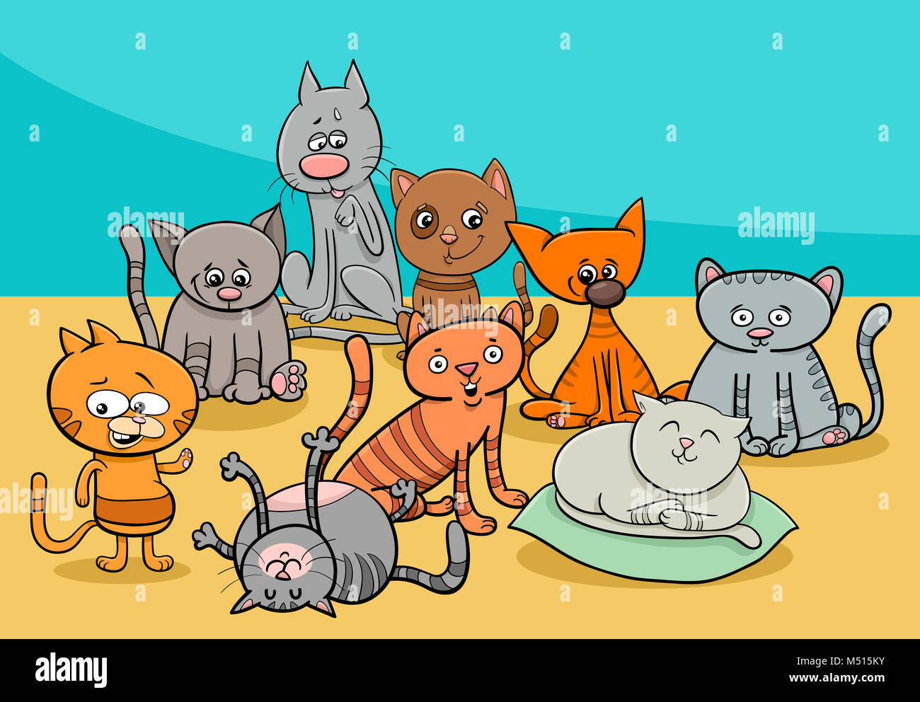 funny cats group cartoon illustration Stock Photo - Alamy