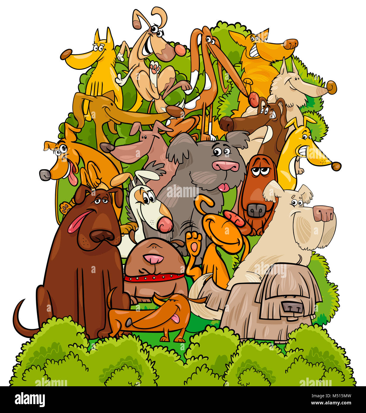 dog characters group cartoon illustration Stock Photo - Alamy
