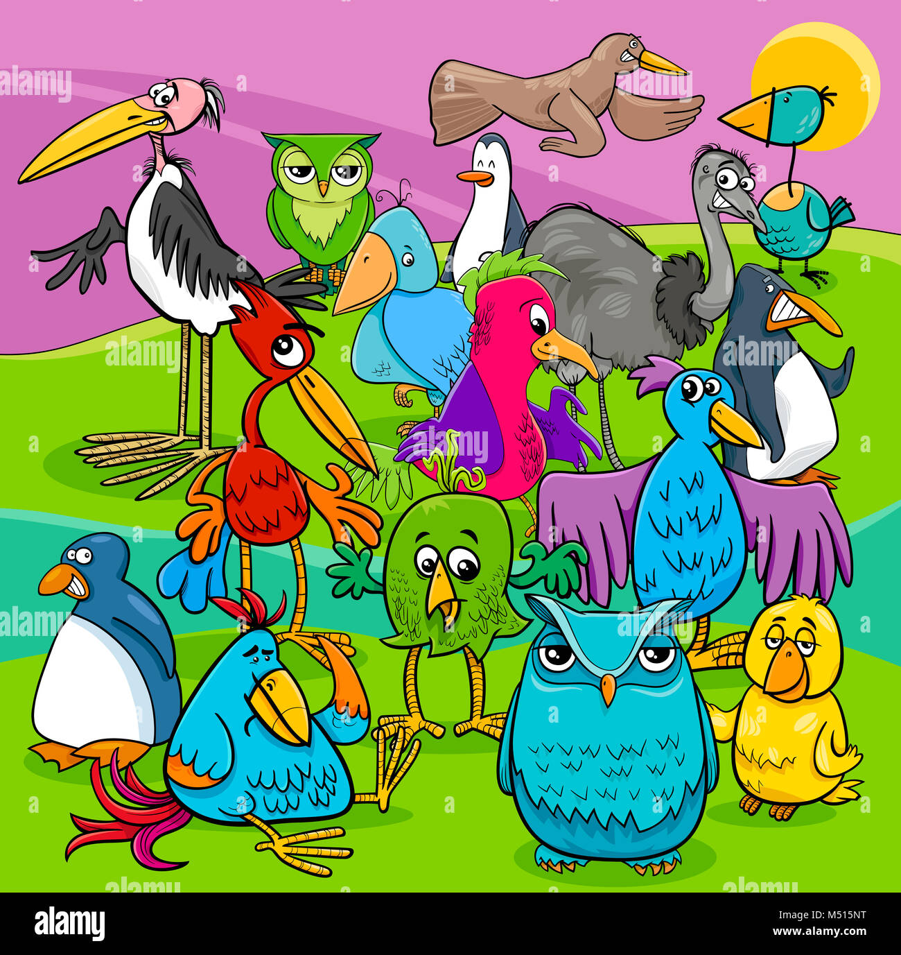 bird characters group cartoon illustration Stock Photo - Alamy