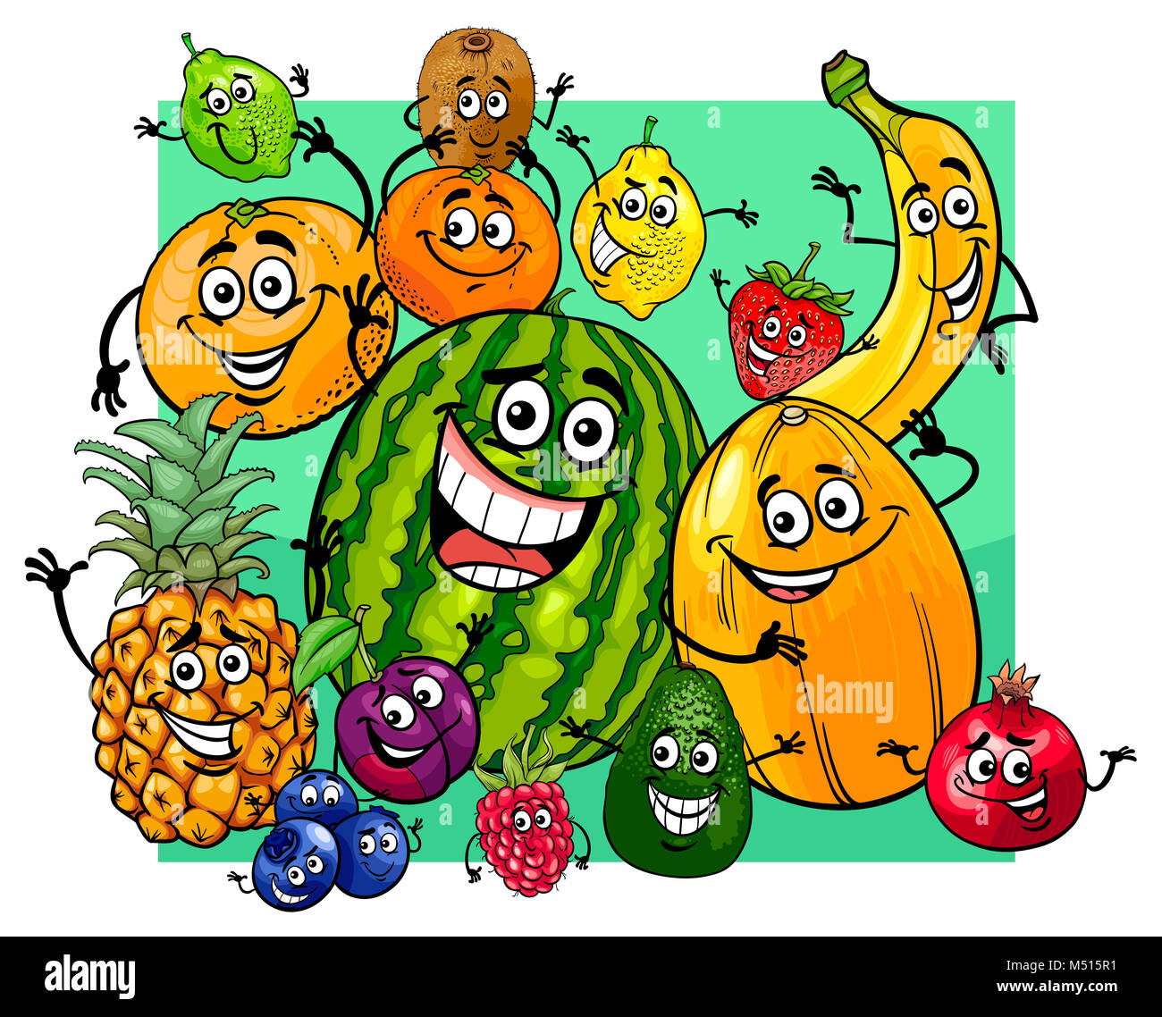cute fruit characters group cartoon Stock Photo - Alamy