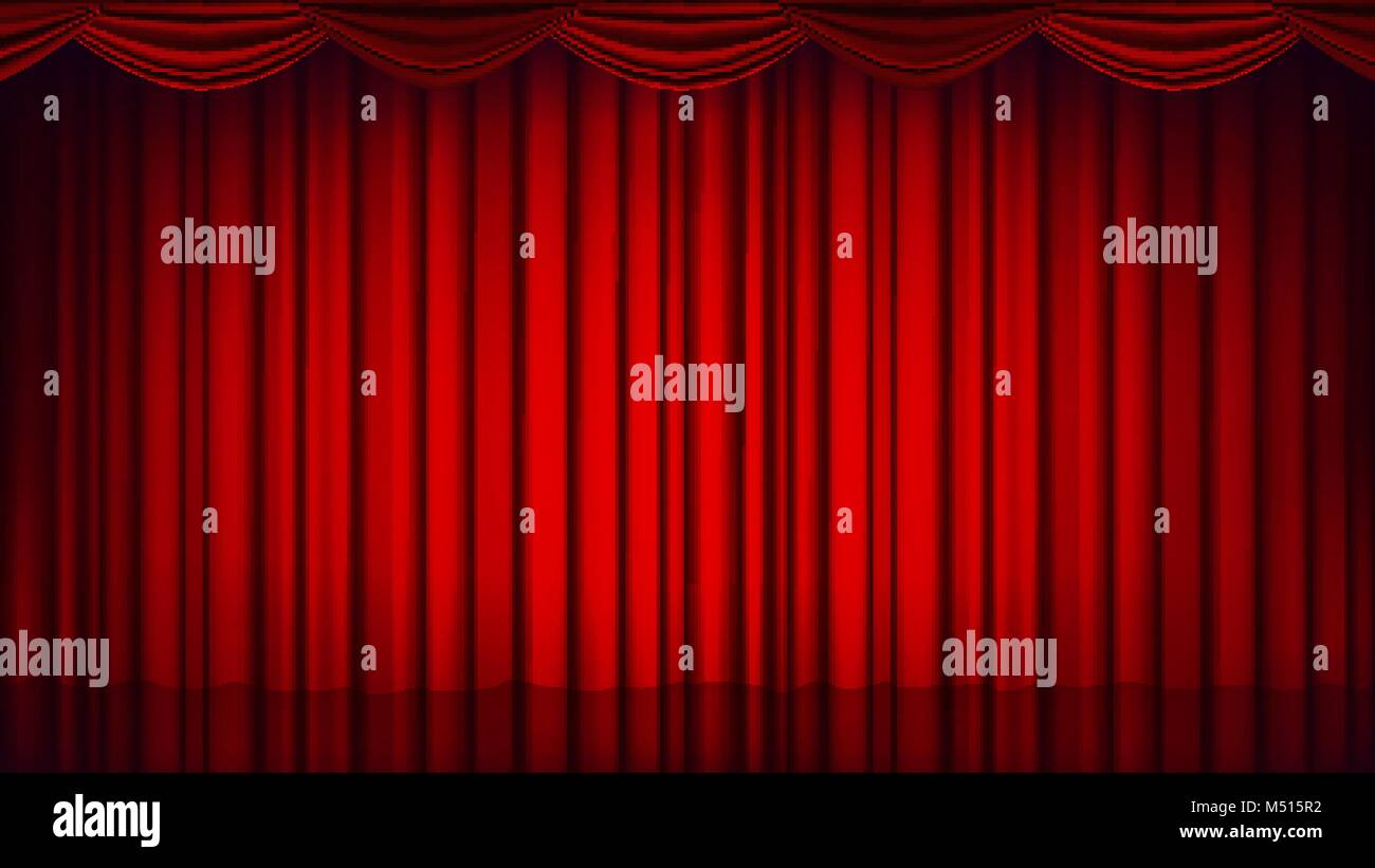 Red Theater Curtain Vector. Theater, Opera Or Cinema Closed Scene ...
