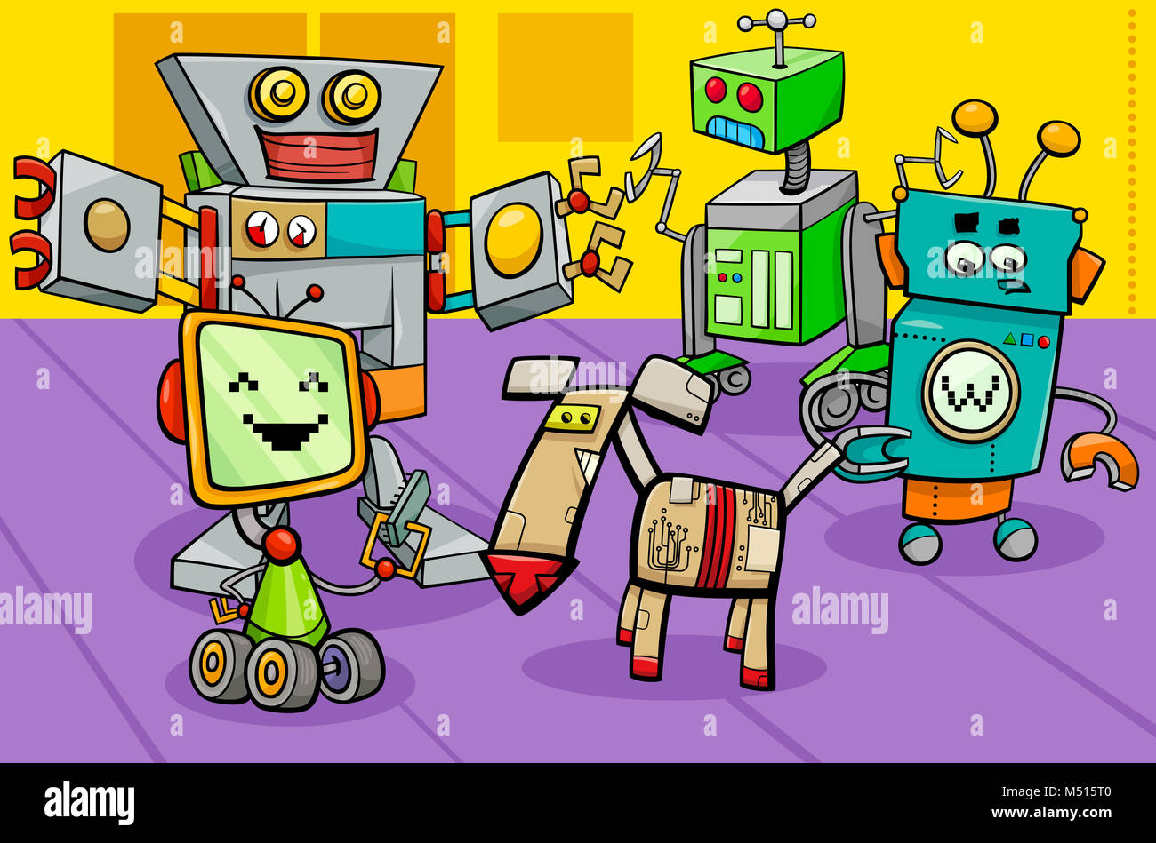 robot characters group cartoon illustration Stock Photo - Alamy