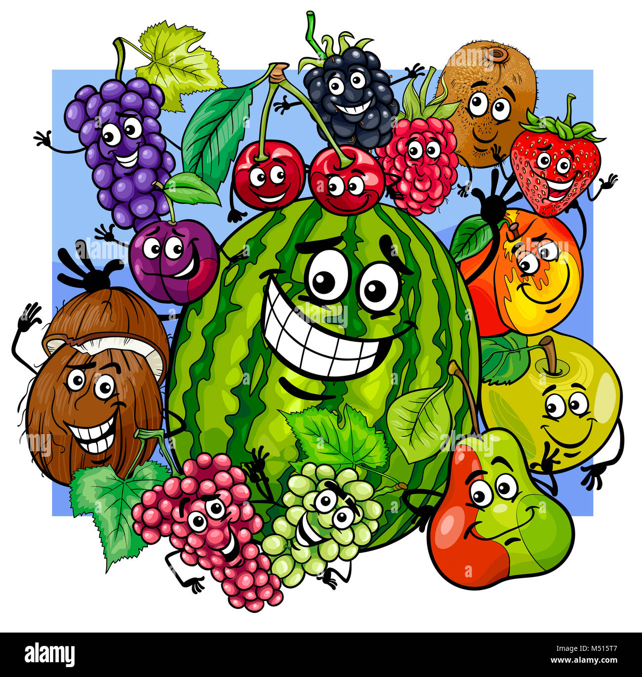witty fruit characters group cartoon Stock Photo - Alamy