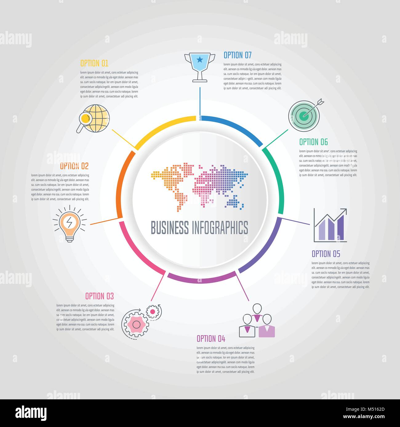 Creative concept for infographic with 7 options, parts or processes ...