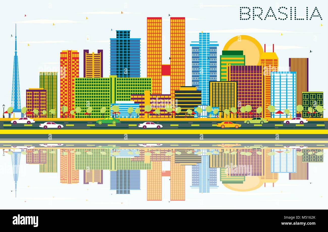 Brasilia Brazil City Skyline with Color Buildings, Blue Sky and ...