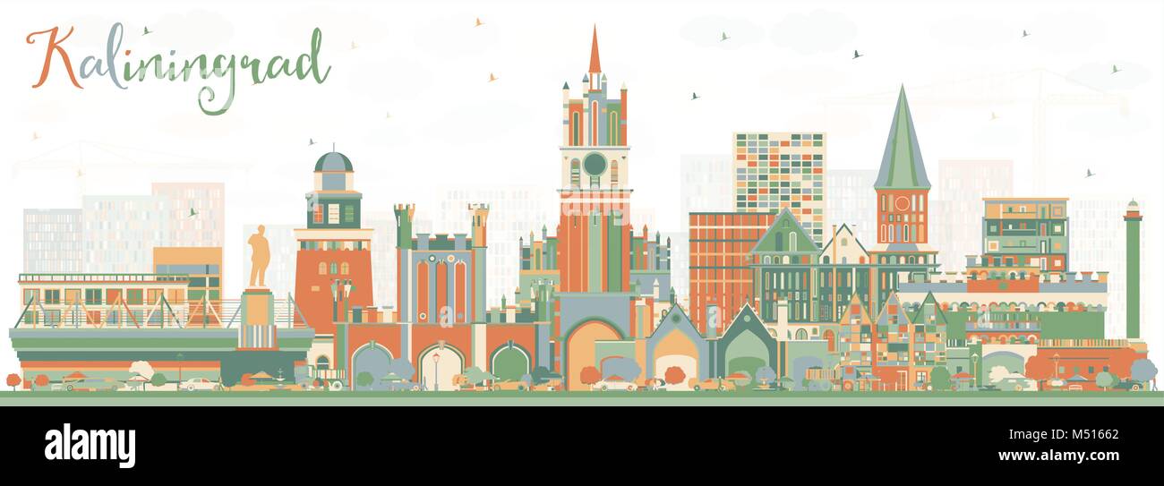 Kaliningrad Russia City Skyline with Color Buildings. Vector ...