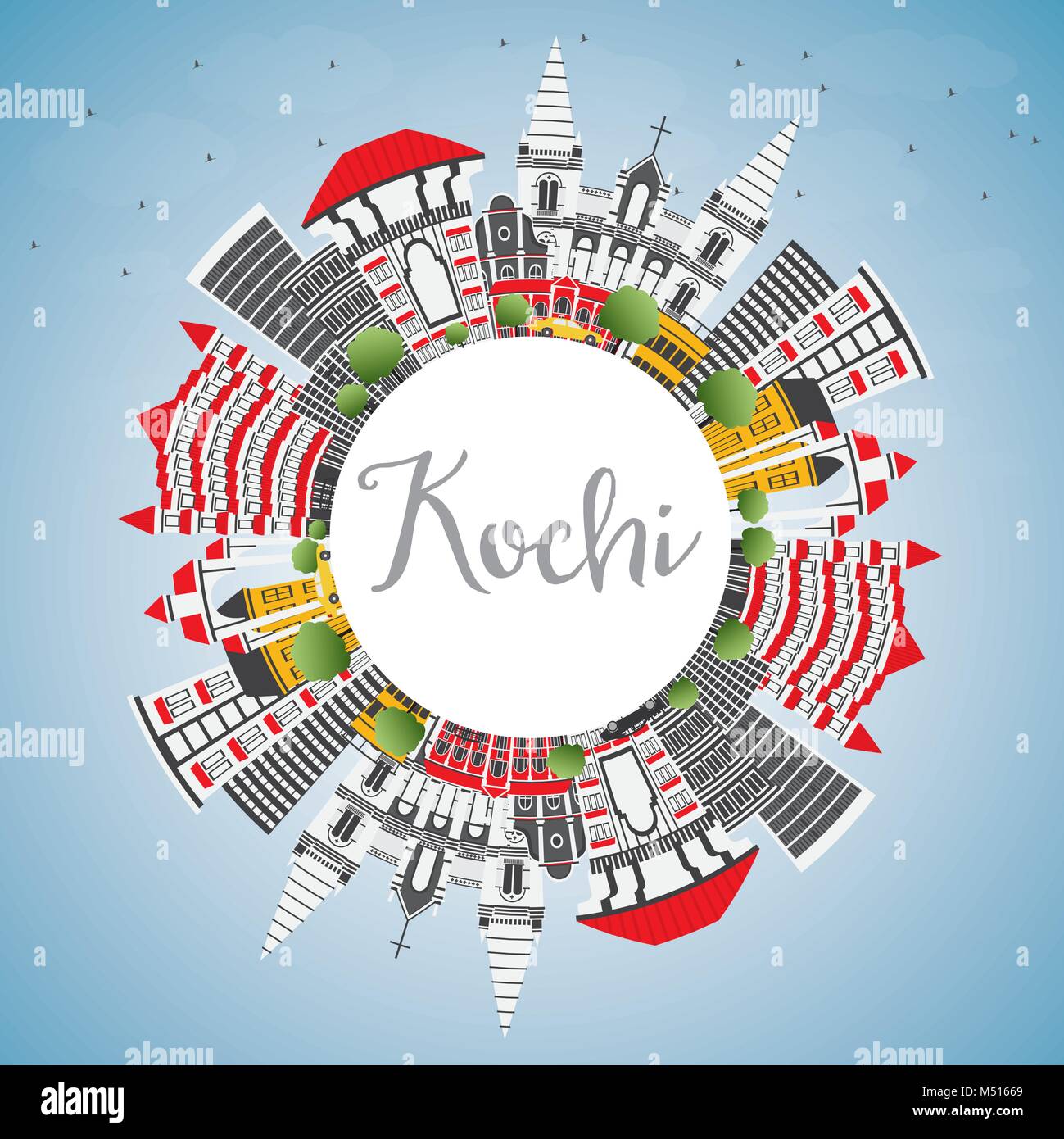 Kochi India City Skyline with Color Buildings, Blue Sky and Copy Space ...