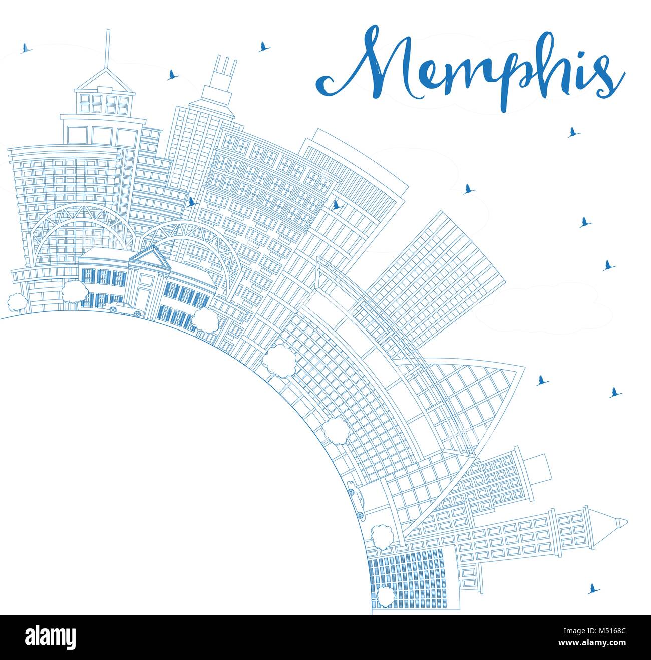 Outline Memphis USA City Skyline with Blue Buildings and Copy Space ...