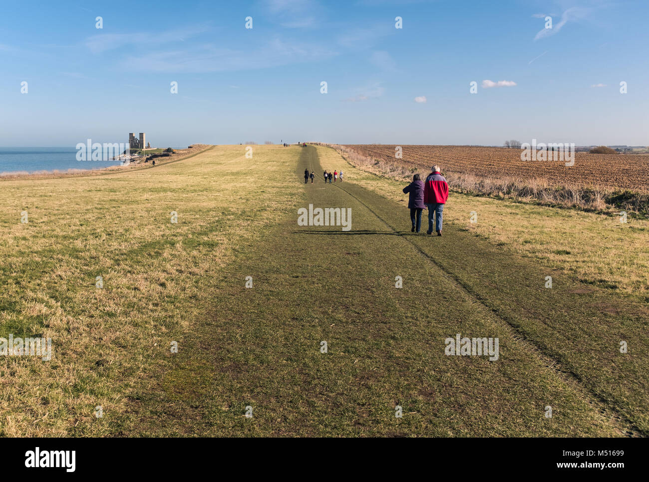 Pathway along the grass covered coastal clifftops of Reuclver country ...