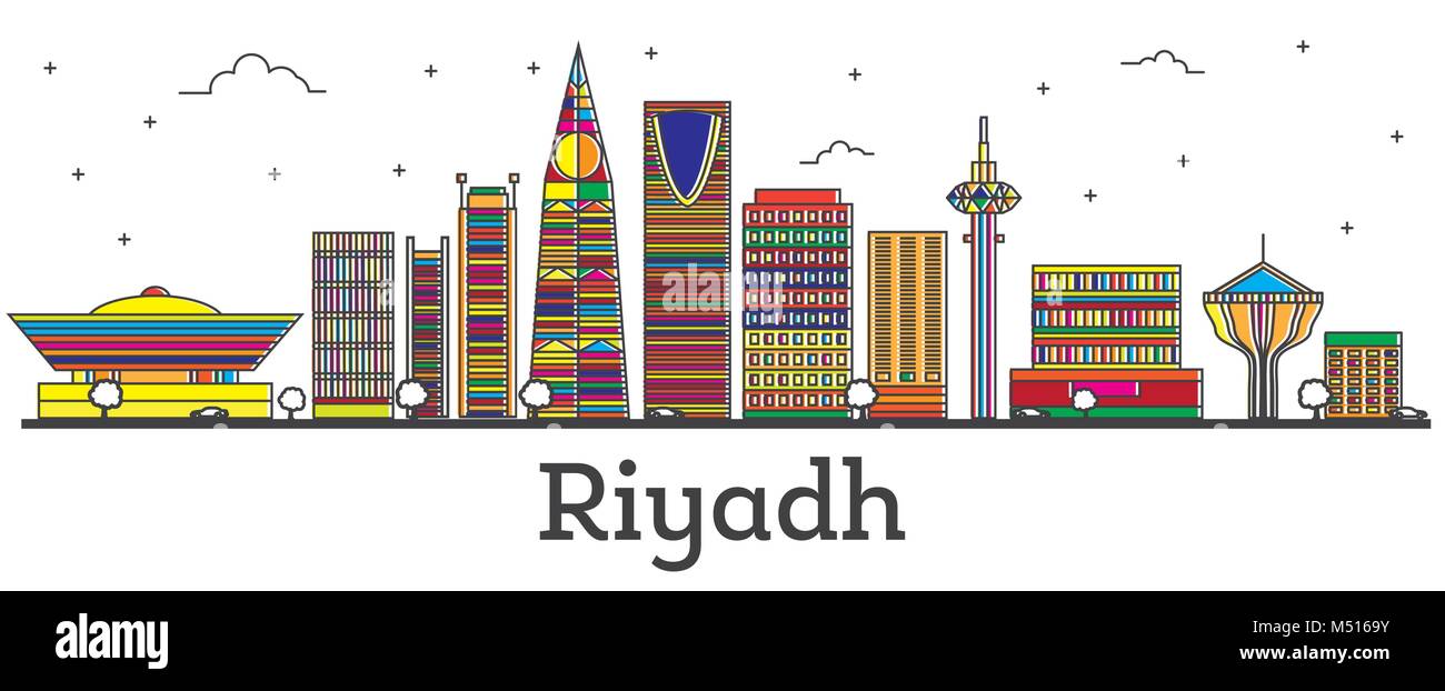 Outline Riyadh Saudi Arabia City Skyline with Color Buildings Isolated ...